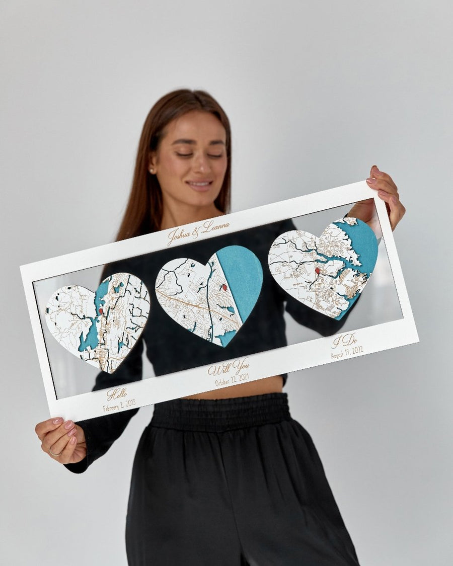 3D Wooden Map for Three Locations