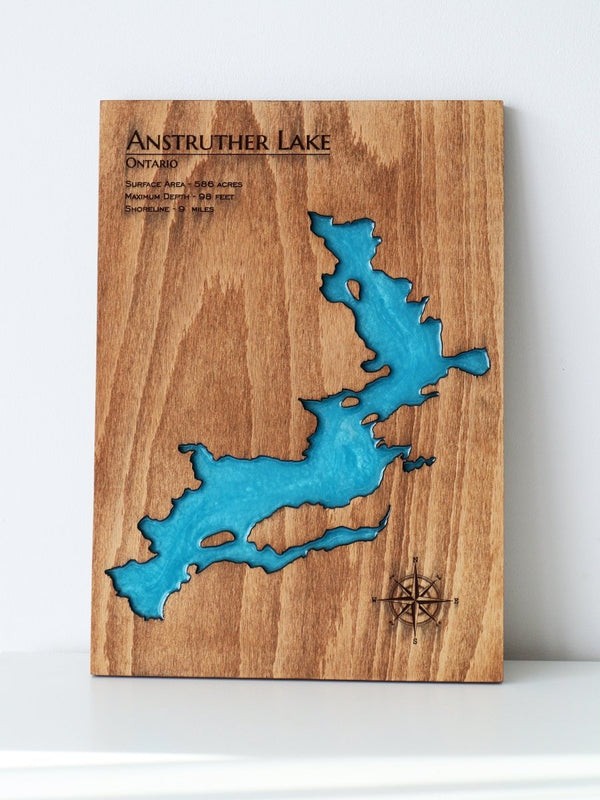 Custom Wooden Epoxy Resin Lake Map- Anstruther Lake